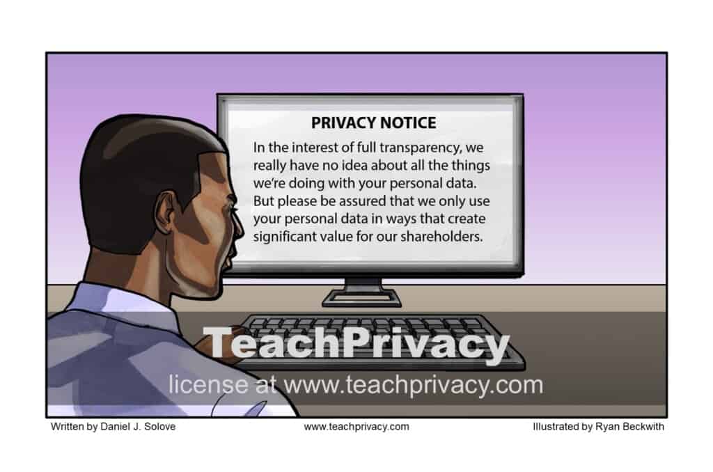 Cartoon: Privacy Notice Profit from Data - TeachPrivacy Store